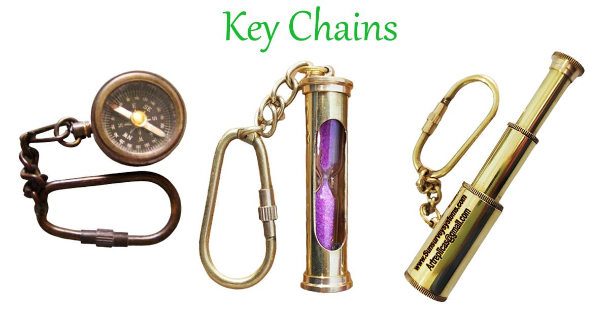 keyring,compass,hourglass,telescope,bell,keychain